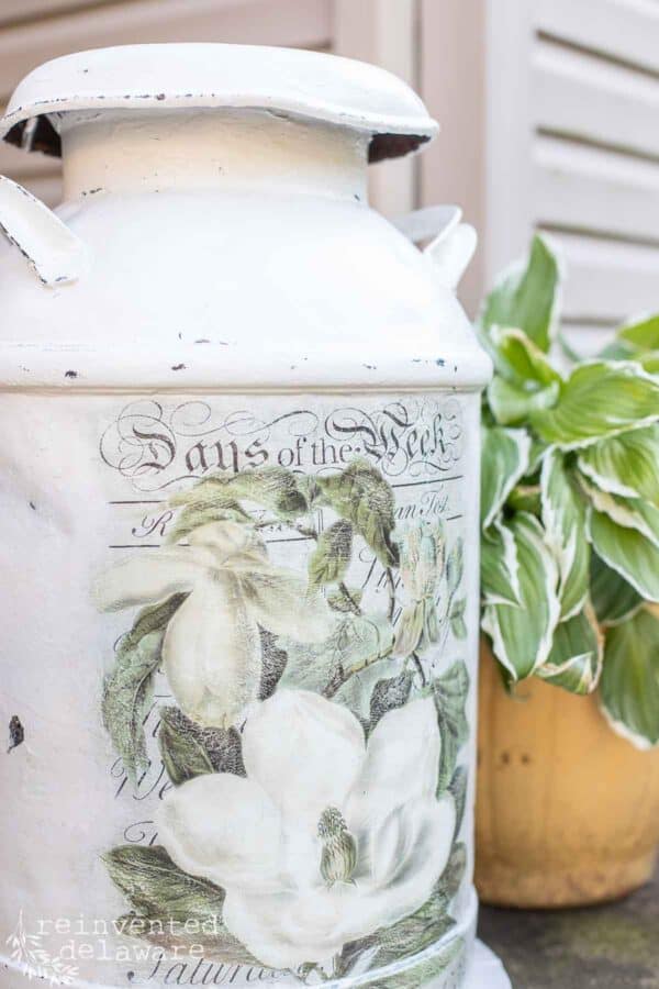 DIY Repurposed Old Milk Can with Magnolia Transfer - Reinvented Delaware