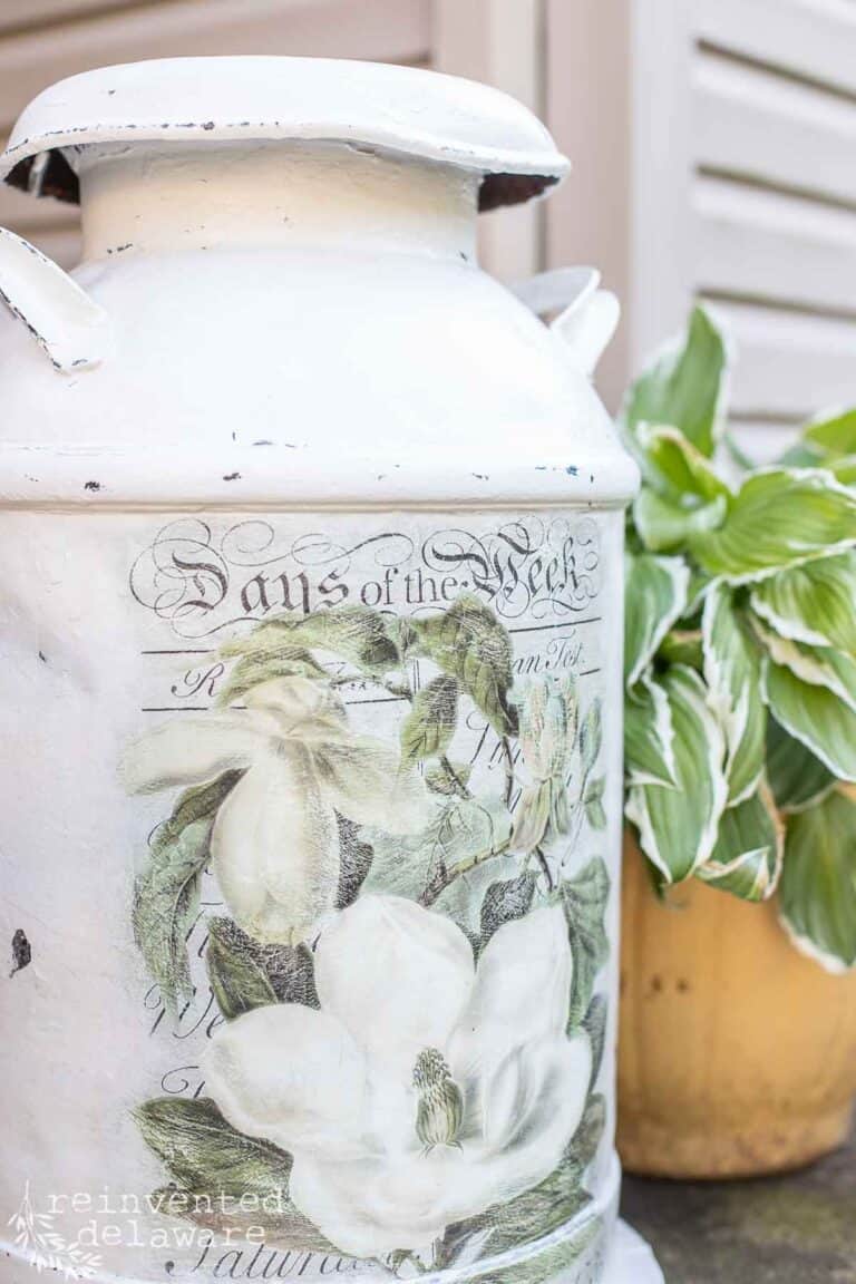 DIY Repurposed Old Milk Can with Magnolia Transfer | Reinvented Delaware