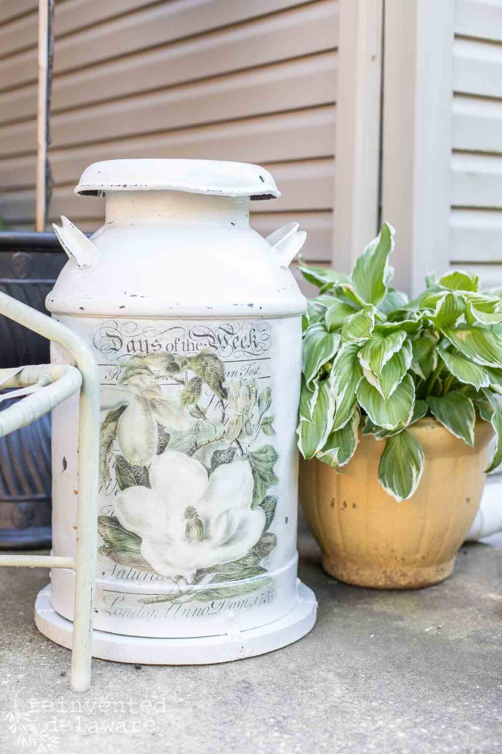 DIY Repurposed Old Milk Can with Magnolia Transfer - Reinvented Delaware