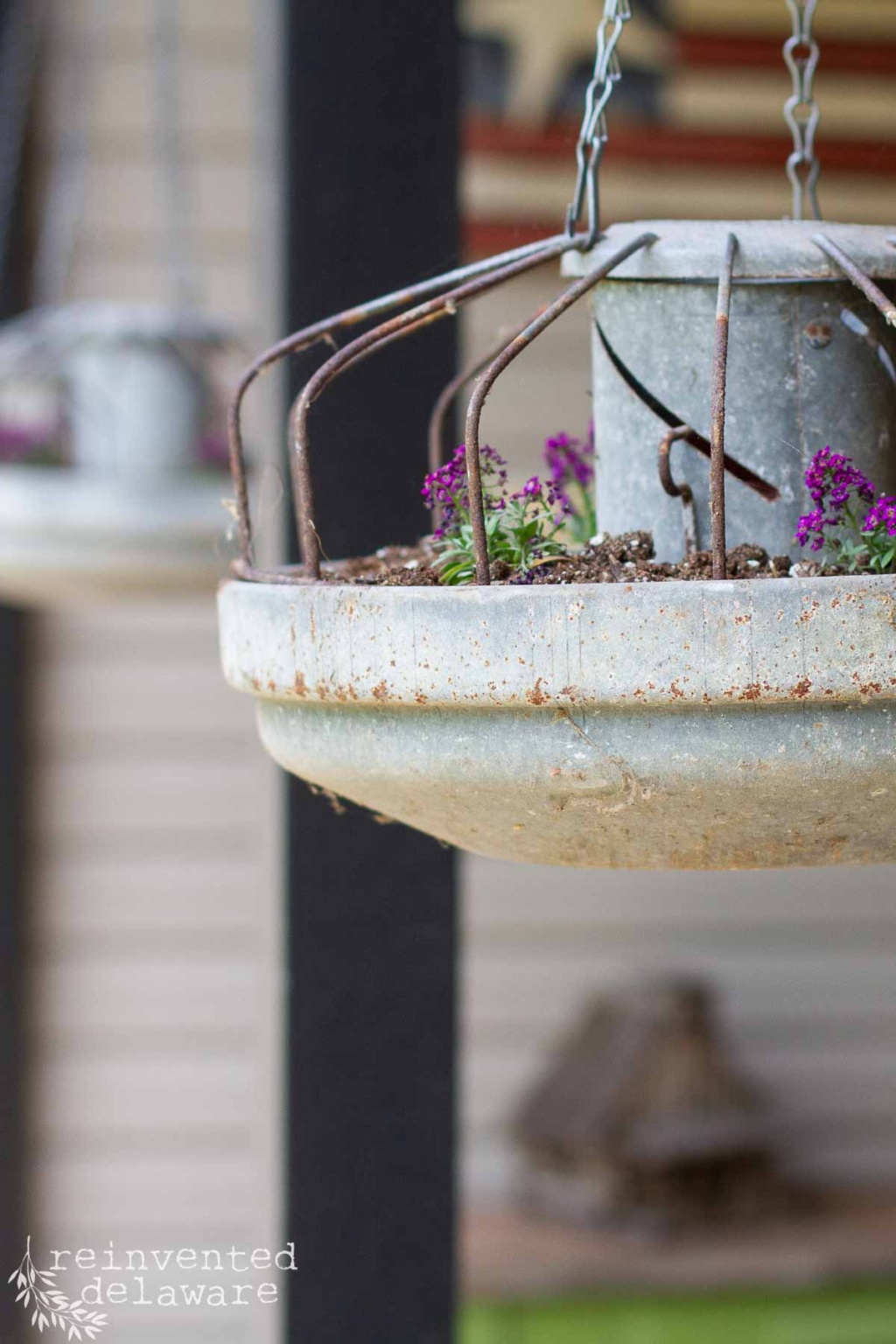 DIY Hanging Planter: Chicken Feeder Makeover | Reinvented Delaware