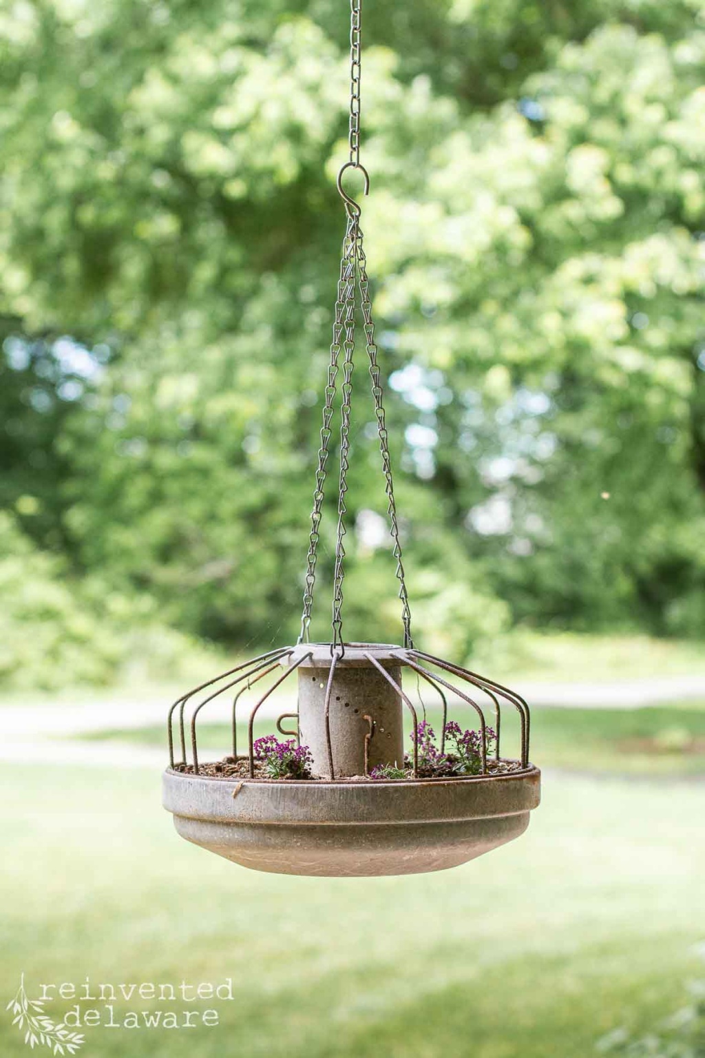 DIY Hanging Planter: Chicken Feeder Makeover | Reinvented Delaware